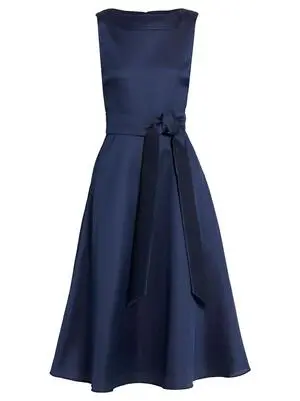 Badgley Mischka Belted Gazar Midi Dress - Navy