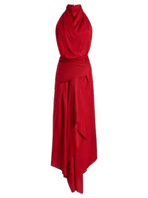 Brandon Maxwell Draped Midi Scarf Dress - Red