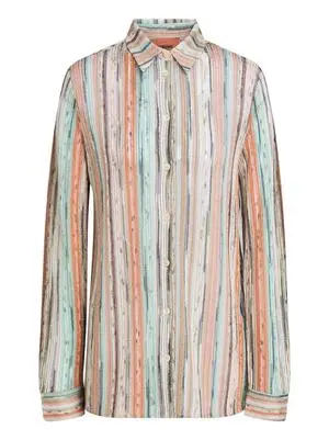 Missoni Metallic Striped Crochet Knit Shirt - Multicolor