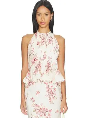 Agua Bendita Halter Neck Peplum Top With Pleated Linen Fabric - Multicolor