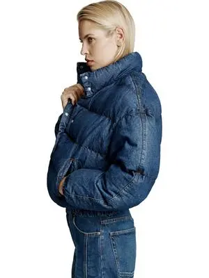 Bardot Denim Bomber Jacket With Contrast Stitching - Dark Denim