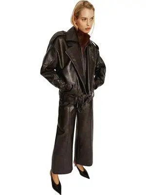 Bardot Marlowe Vegan Leather Wide Leg Pants - Dark Choco