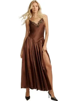 Bardot Aderia Lace Detail Maxi Dress - Dark Choco