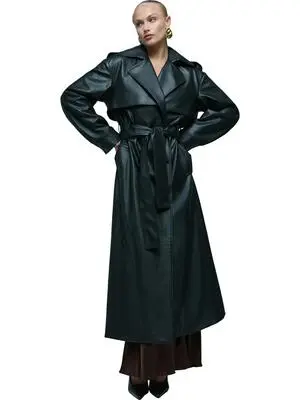 Bardot Luca Vegan Leather Trench Coat - Black