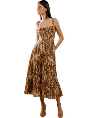 Bardot Lilah Corset Midi Dress In Print - Leopard
