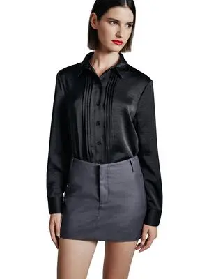 Bardot Dinah Pintuck Satin Shirt - Black
