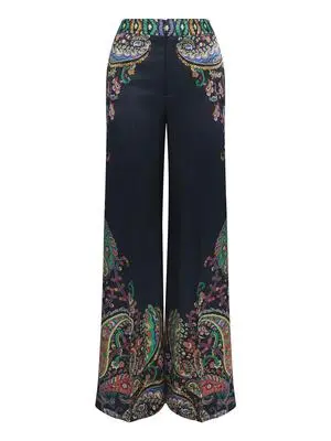 Etro Etro Paisley Print Satin Wide-Leg Trousers Black
