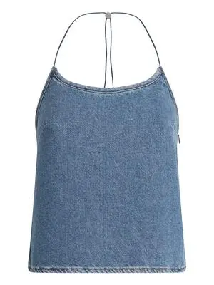 Still Here Denim Halter Neck Toggle Tank Top - Blue