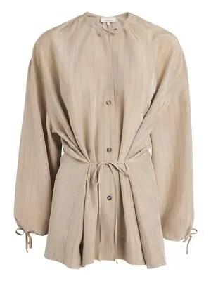 LIBEROWE Pinstripe Ellis Tie Shirt - Beige