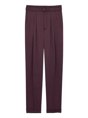 Saint Laurent Belted Wide-leg Silk Pants - Prune