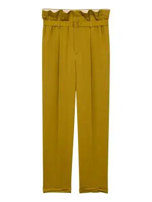 Saint Laurent Paperbag Waist Silk Pants - Kaki