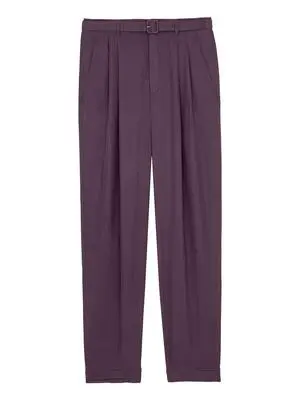 Saint Laurent Belted Silk Habotai Carrot-fit Pants - Prune