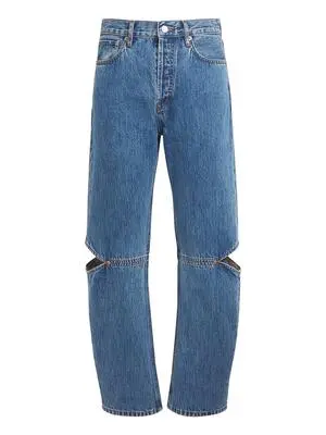 Still Here Cut-out Cowgirl Straight Leg Jeans - Blue