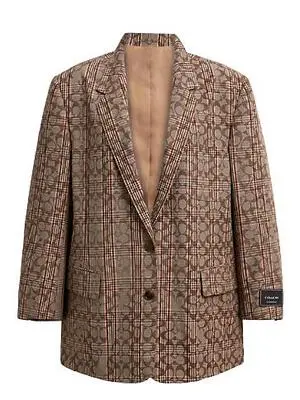 COACH Signature C Plaid Woven Blazer - Brown Multi