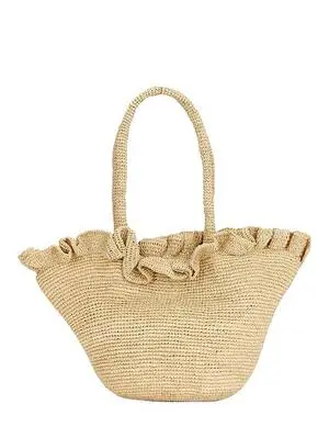 LOEFFLER RANDALL Cyrus Woven Raffia Tote Bag With Ruffle Detailing - Neutral