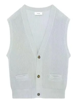 LARDINI Rib Knit V-neck Vest - Blue