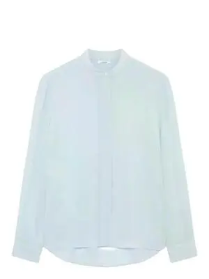 LARDINI Mandarin Collar Silk Shirt - Blue