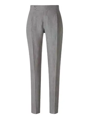 Scabal Linen Slub Textured Pleated Trousers - Grey