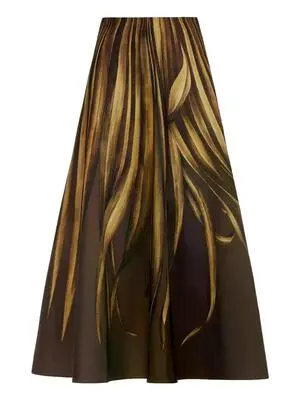 Oscar De La Renta Palm Leaves Faille Skirt - Brown
