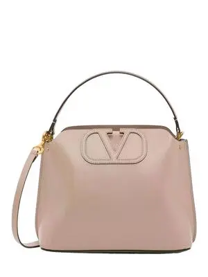 Valentino Garavani Calfskin Handbag With Vlogo Signature - Neutrals