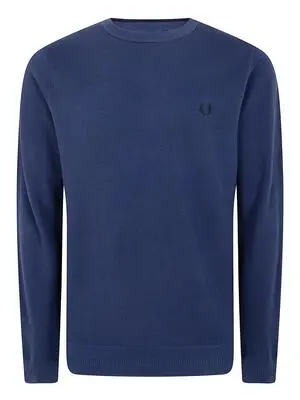 Fred Perry Pique Stitch Crew Neck Jumper - Blue
