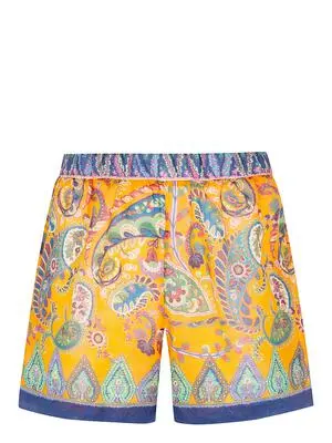 Etro Printed Ramie Shorts - Yellow