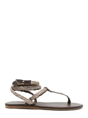 ANCIENT GREEK SANDALS Kalamida Flat Sandals With Braided Raffia Straps - Brown