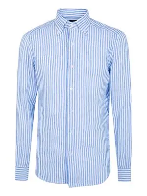 BARBA NAPOLI Classic Linen Large Stripes Shirt - Blue