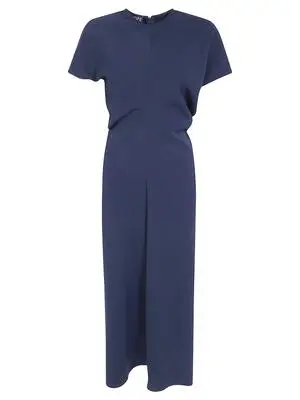 DRHOPE Bias Cut Crew Neck Dress - Blue