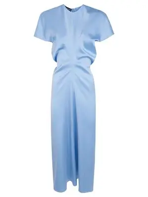 DRHOPE Bias Cut Crew Neck Dress - Blue