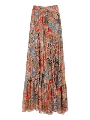 Etro Long Ruffled Silk Skirt - Red