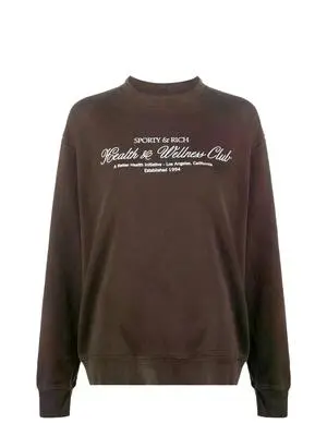 SPORTY & RICH Embroidered Logo Cotton Sweatshirt - Brown