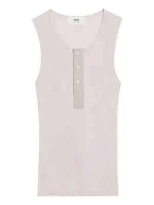AMI Paris Ribbed Cotton Tank Top - Neutrals