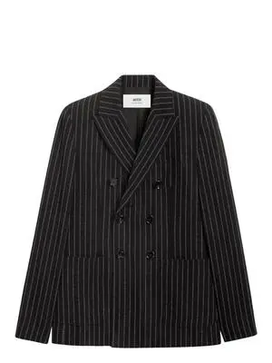 AMI Paris Pinstripe Double-breasted Blazer - Black