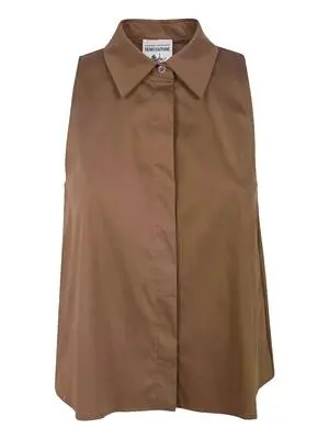 SEMICOUTURE Sleeveless Shirt With Box Pleat - Brown