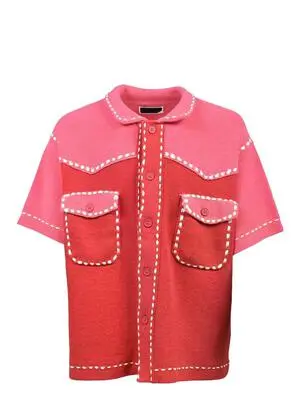 PHINGERIN Whipstitch Trim Knitted Shirt - Red