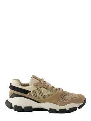 Prada Mesh And Suede Lace-up Sneakers - Neutrals