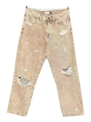 TRC Distressed Elasticated-cuff Wide Leg Jeans - Neutrals