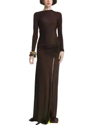 2310 STUDIO Ruched Open-back Maxi Dress - Brown