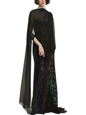 2310 STUDIO Sheer Lace-overlay Draped Cape - Black
