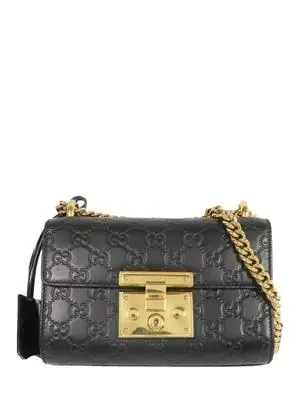 Gucci Leather Padlock Gg Shoulder Bag - Black