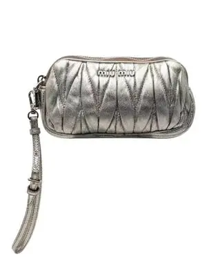 Miu Miu Matelasse Metallic Nappa Double Zip Pouch - Silver
