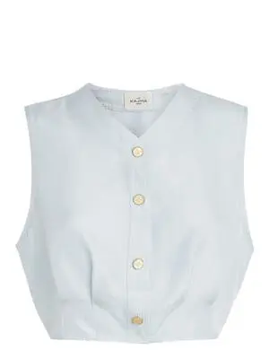 Le Kasha Silk Haima Cropped Button-up Top - Blue