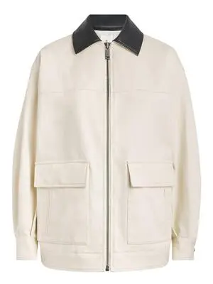 ANINE BING Cotton Holden Jacket With Leather Collar - Beige