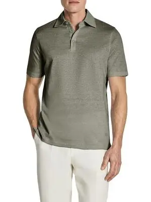 JACK VICTOR Davis Cotton & Linen Polo - Olive