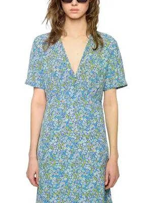 Zadig&Voltaire Zadig&Voltaire Rhodral Floral-Print V-Neck Midi Dress Blue