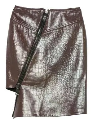 MITILIANE COUTURE Croc-effect Leather Skirt With Asymmetric Zip - Red