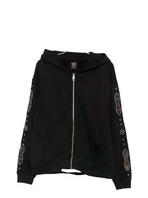 HTC LOS ANGELES Stud Embellished Zip-up Hoodie - Black
