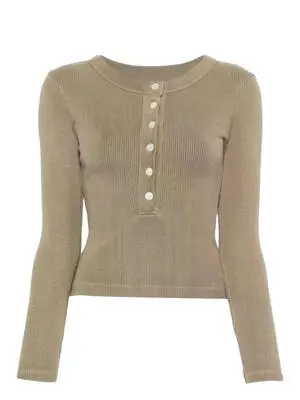 Citizens Of Humanity Ribbed Knit Henley Top - Green