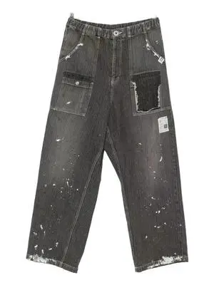 Mihara Yasuhiro Paint-splatter Distressed Pinstripe Jeans - Grey